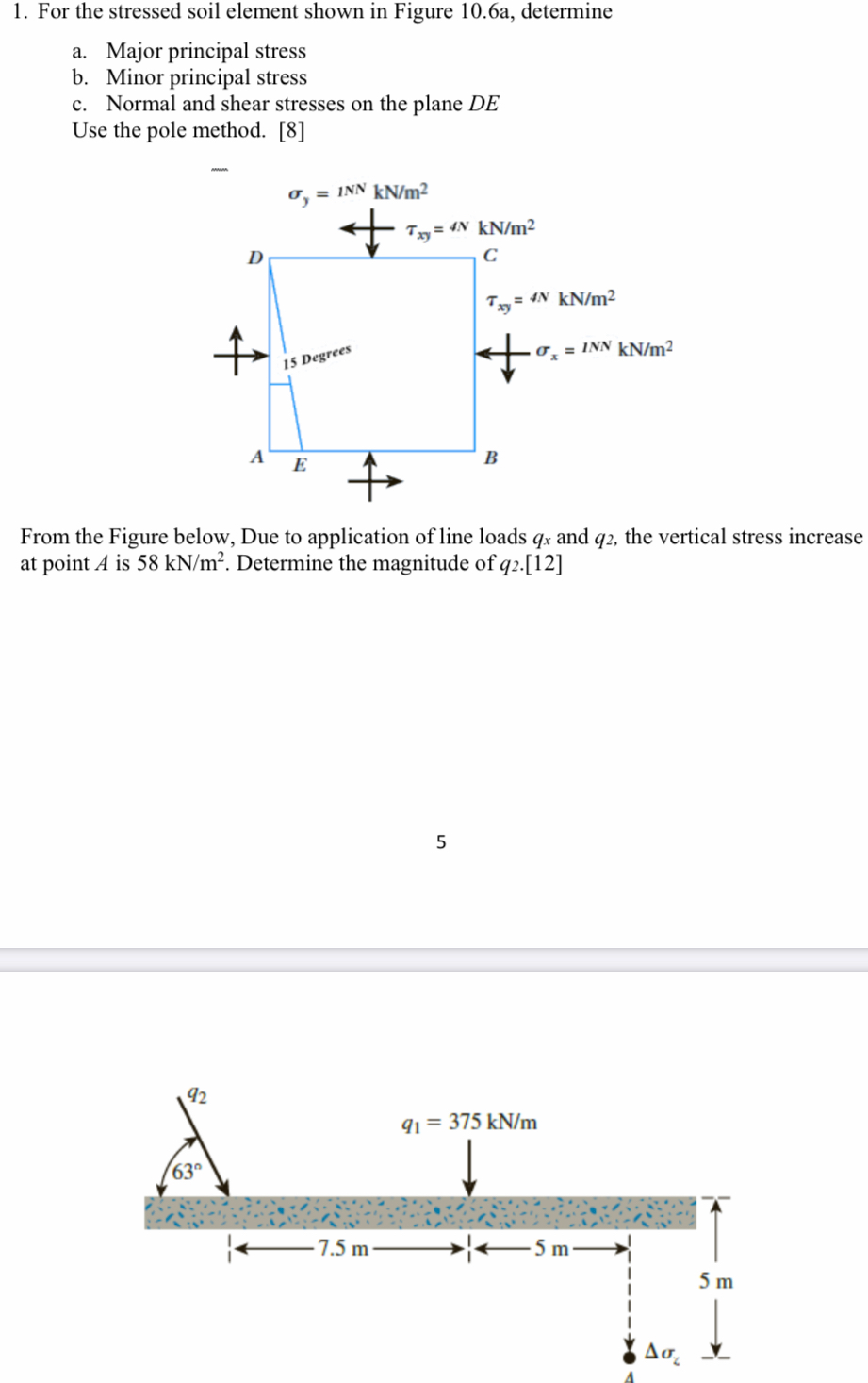 Solved 1. For the stressed soil element shown in Figure | Chegg.com