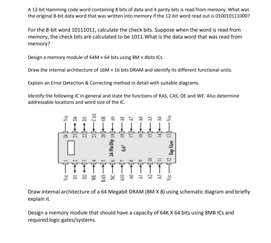 A 12-bit Hamming code word containing 8 bits of data | Chegg.com