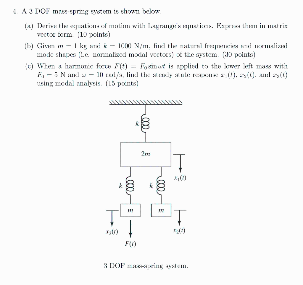 Solved 4. A 3 DOF mass-spring system is shown below. (a) | Chegg.com