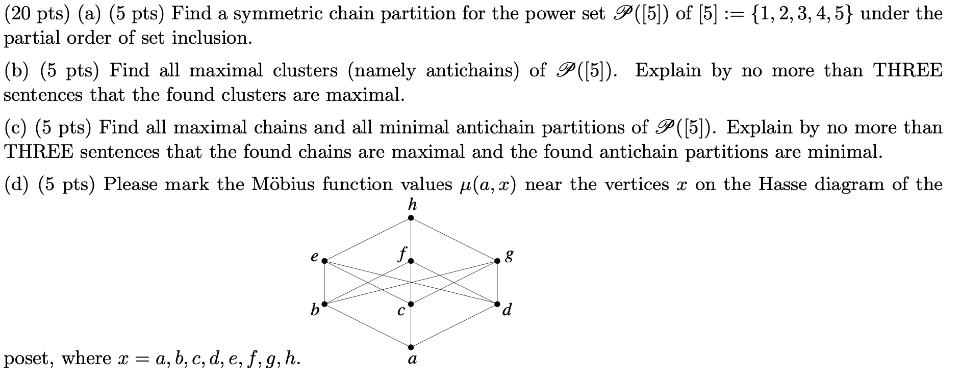 Solved (20 pts) (a) (5 pts) Find a symmetric chain partition | Chegg.com