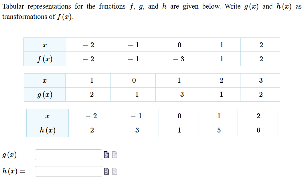 Solved Tabular Representations For The Functions F G And H