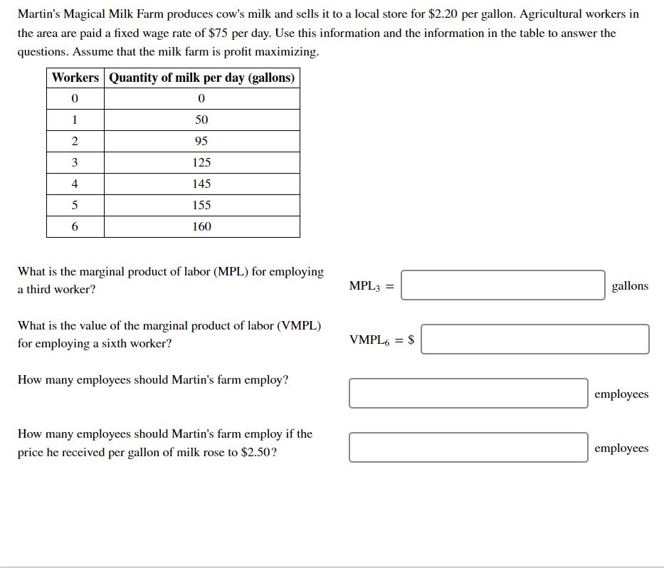 Solved Martin's Magical Milk Farm produces cow's milk and | Chegg.com