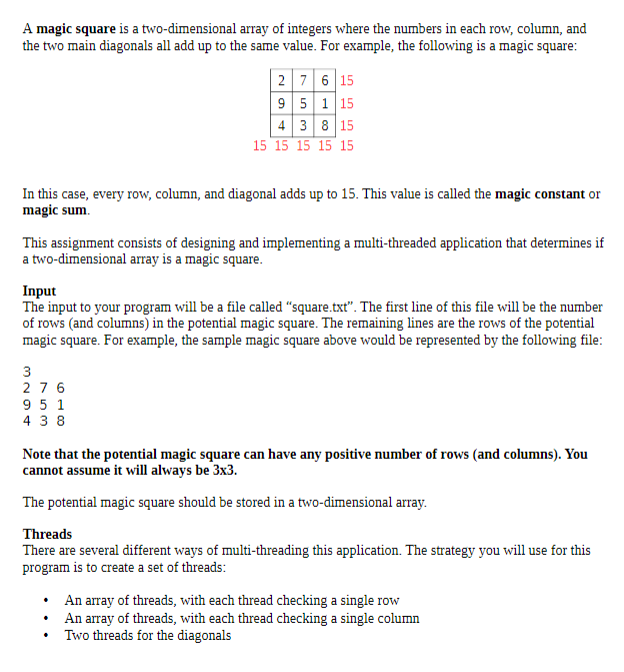 A magic square is a two-dimensional array of integers | Chegg.com