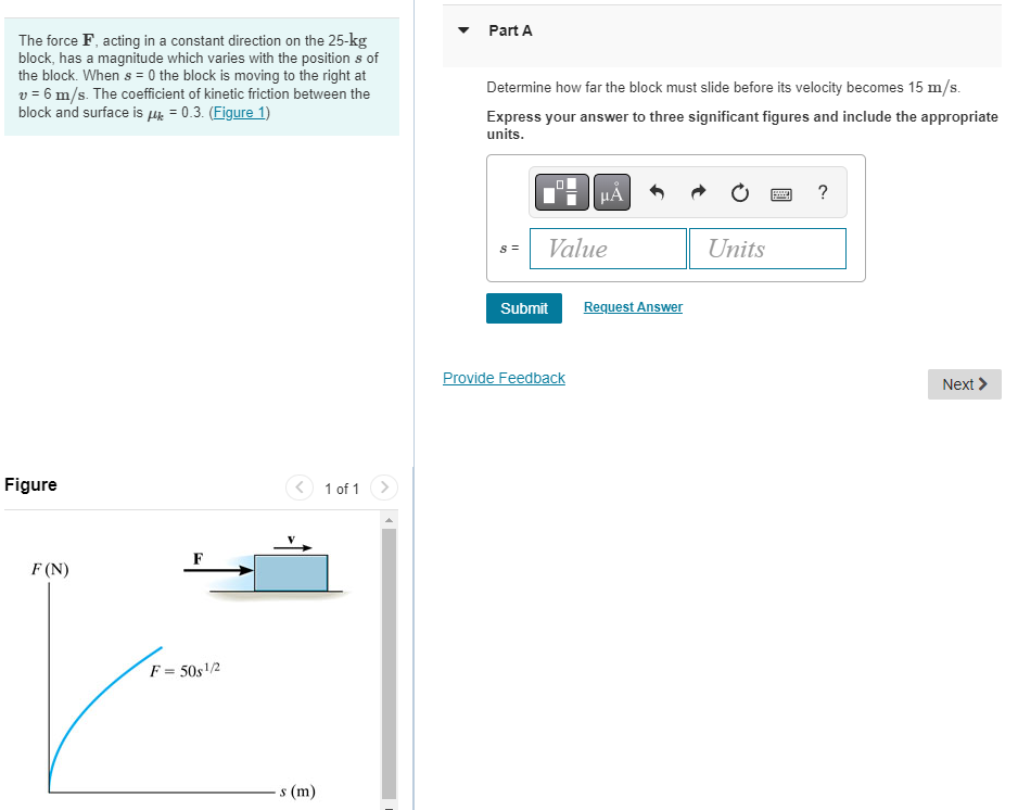 Solved The force F, acting in a constant direction on the | Chegg.com