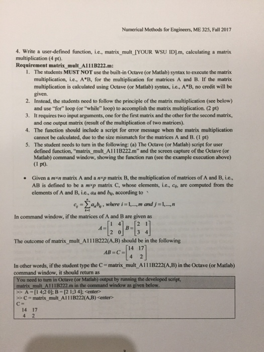 Solved Numerical Methods for Engineers, ME 325, Fall 2017 4. | Chegg.com