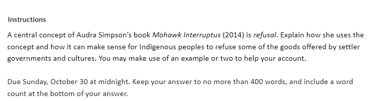 Instructions A central concept of Audra Simpson's | Chegg.com