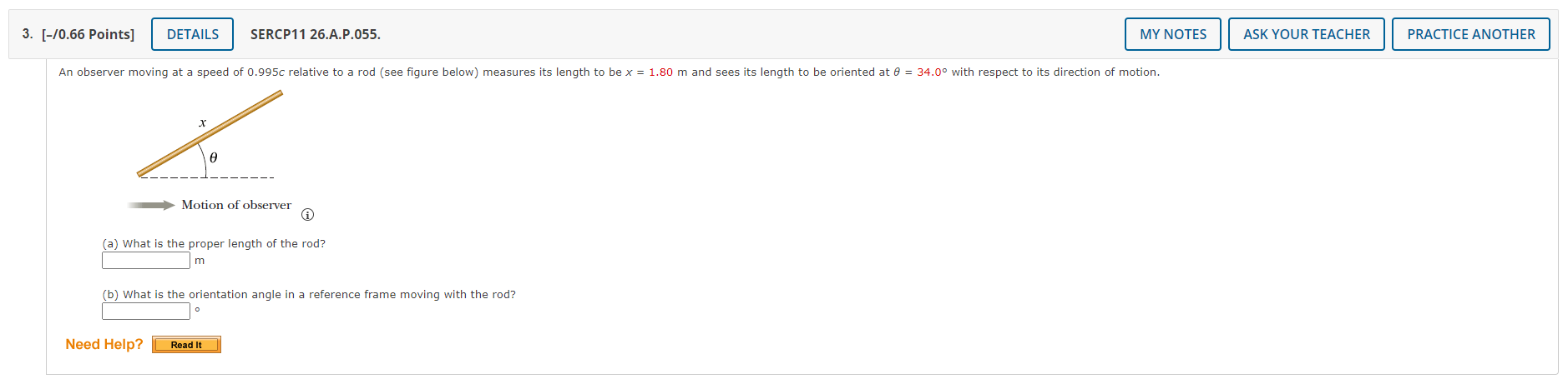 Solved 3. [-/0.66 Points] DETAILS SERCP11 26.A.P.055. Motion | Chegg.com