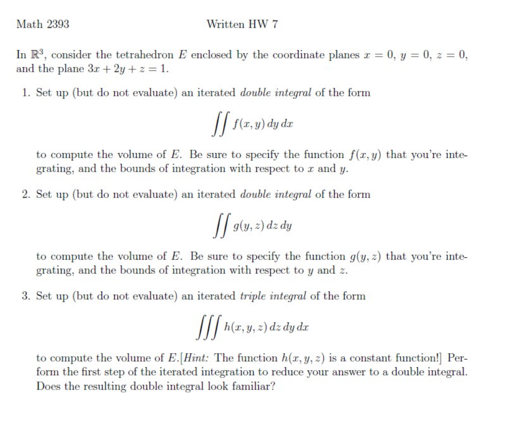 Solved Math 2393 Written HW 7 In R3, consider the | Chegg.com
