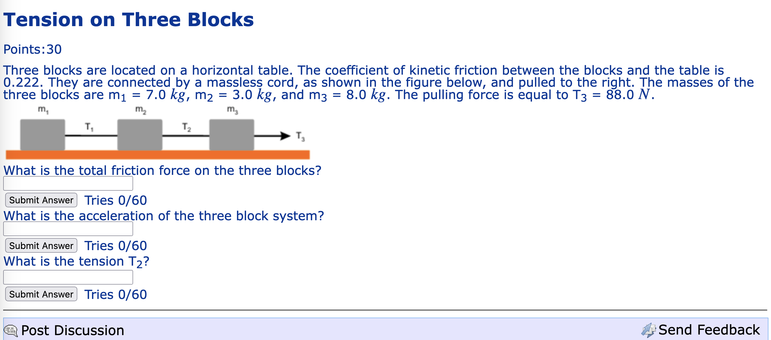Solved Points:30 Three blocks are located on a horizontal | Chegg.com