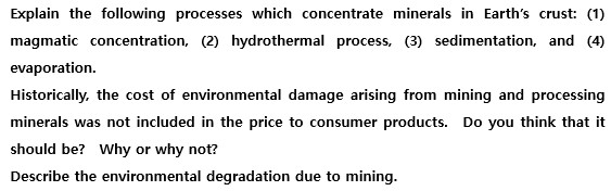 Solved Questions about Mineral Resources (Answer briefly - | Chegg.com