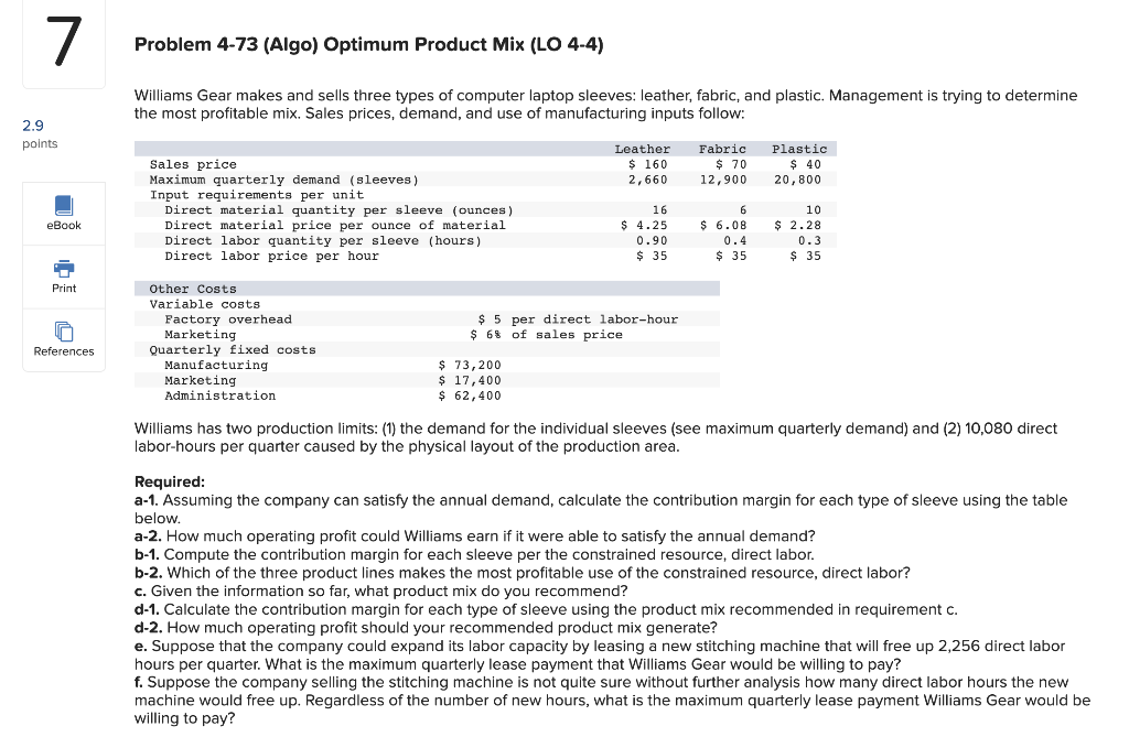Solved Problem 4-73 (Algo) Optimum Product Mix (LO 4-4) | Chegg.com