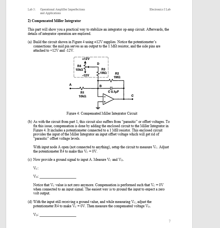 Lab 3: Electronics I Lab Operational Amplifier | Chegg.com