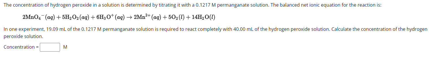 Solved The concentration of hydrogen peroxide in a solution | Chegg.com
