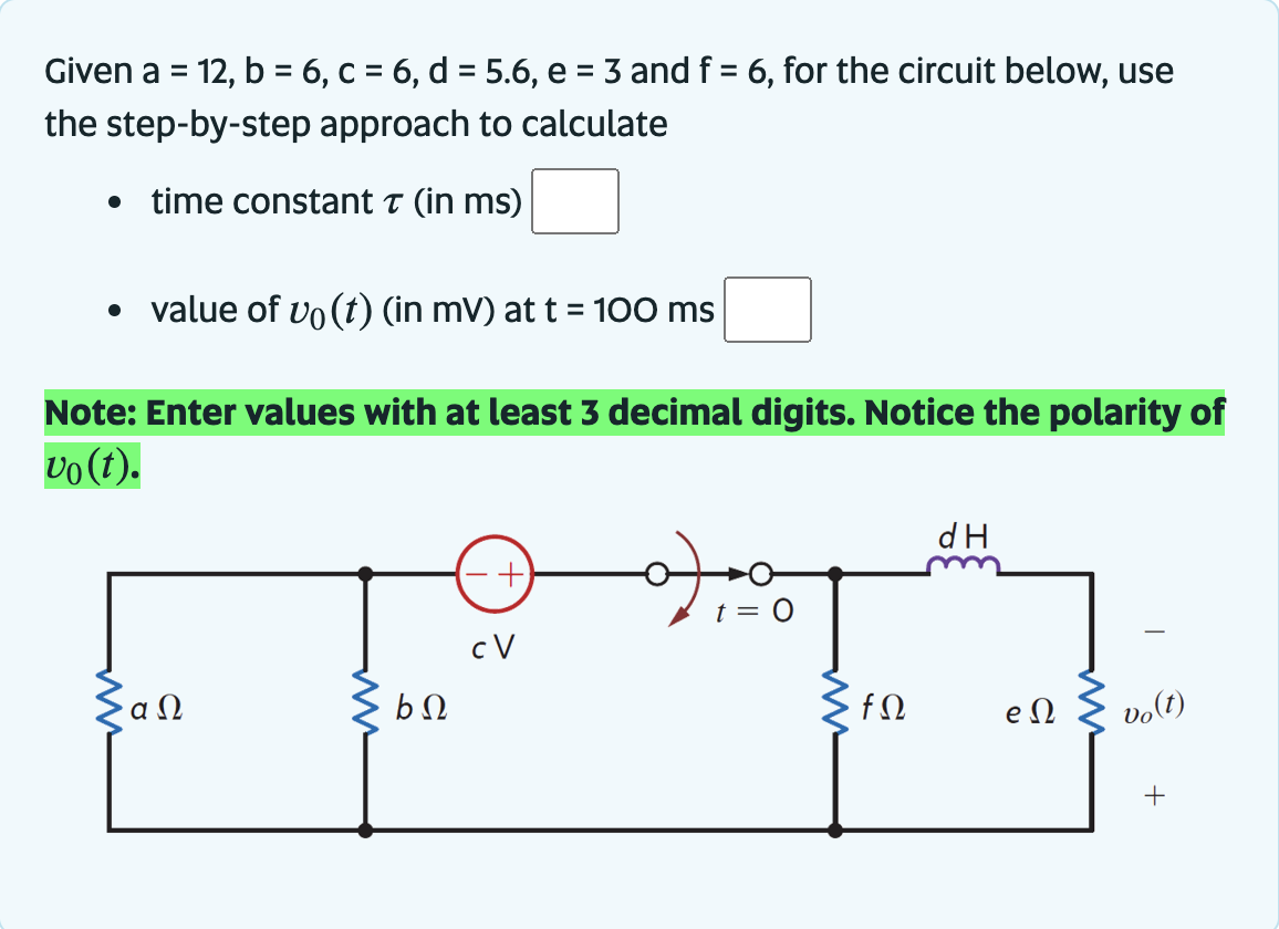 Solved Given a=12,b=6,c=6,d=5.6,e=3 and f=6, for the circuit | Chegg.com