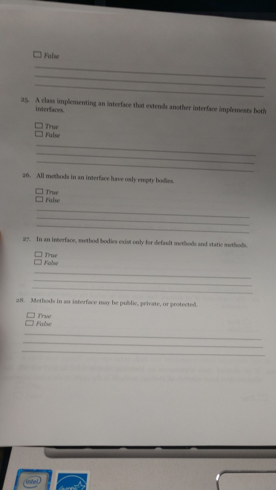 Solved False 25 A class implementing interfaces an interface | Chegg.com