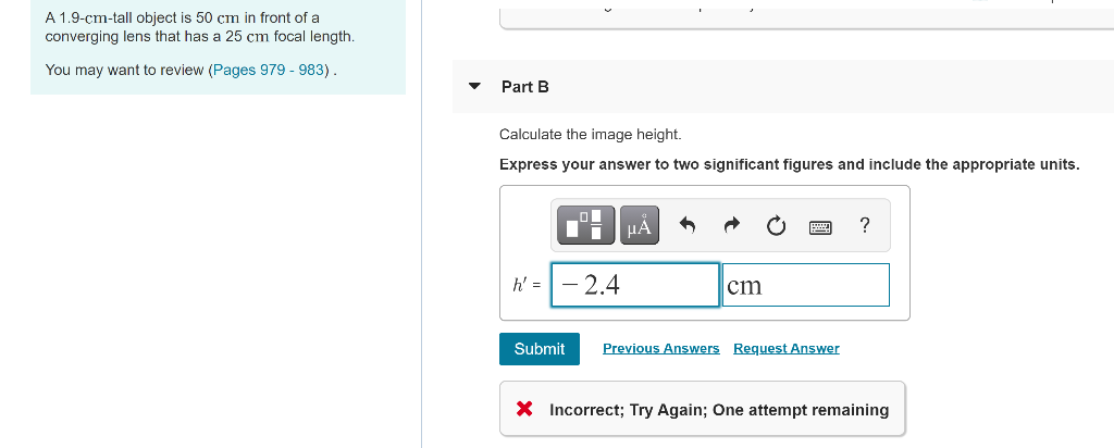 Solved A 1.9-cm-tall object is 50 cm in front of a | Chegg.com