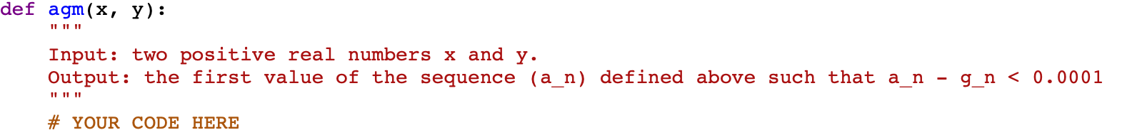 Solved def agm(x, y): II II II Input: two positive real | Chegg.com