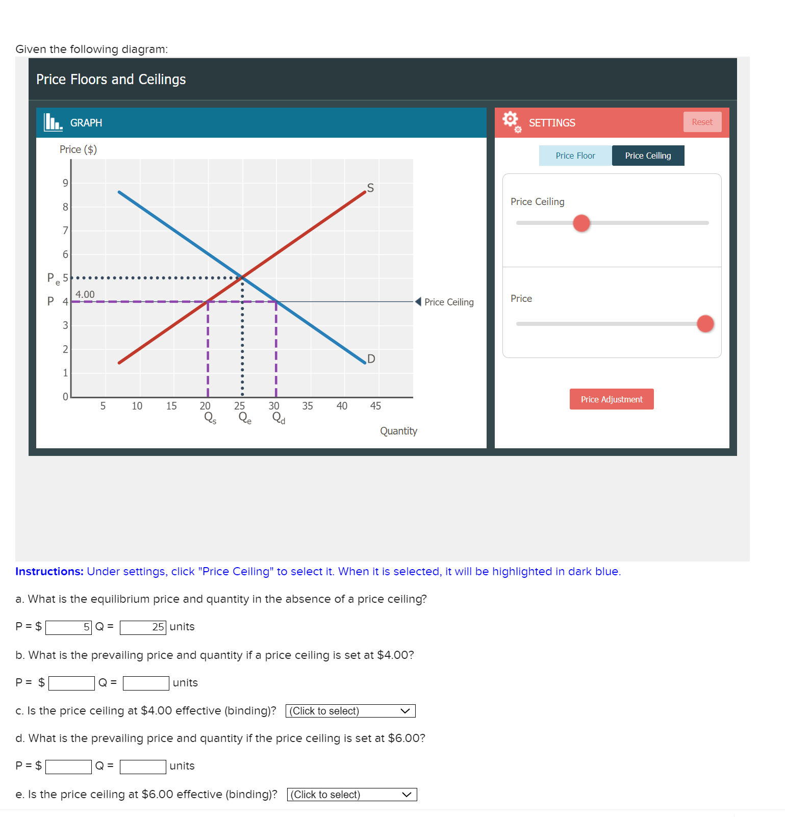 Solved GRAPHPrice CeilingPriceInstructions: Under settings, | Chegg.com