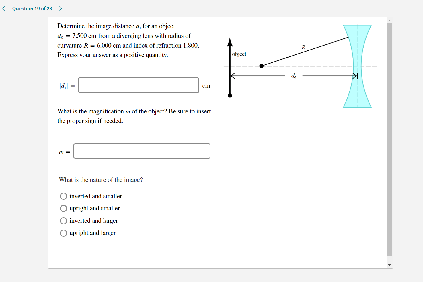Solved Determine the image distance d; | Chegg.com