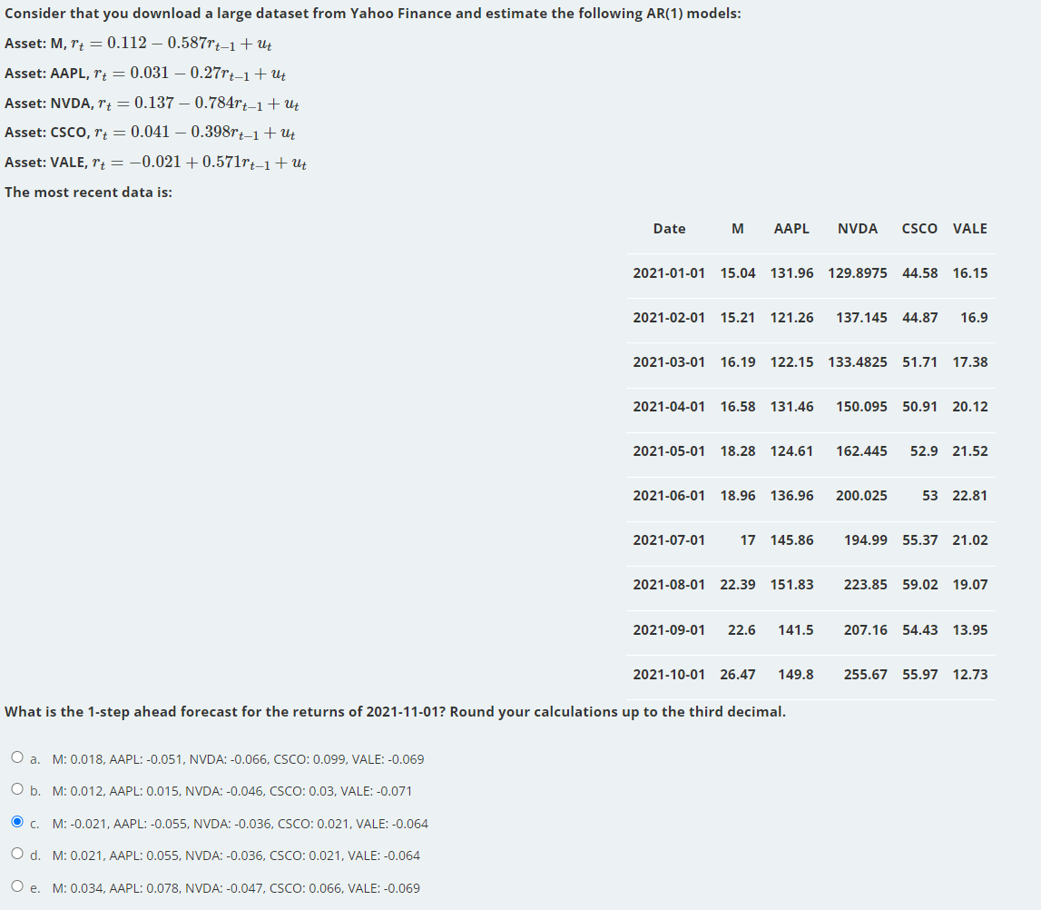 Solved Consider that you download a large dataset from Yahoo | Chegg.com