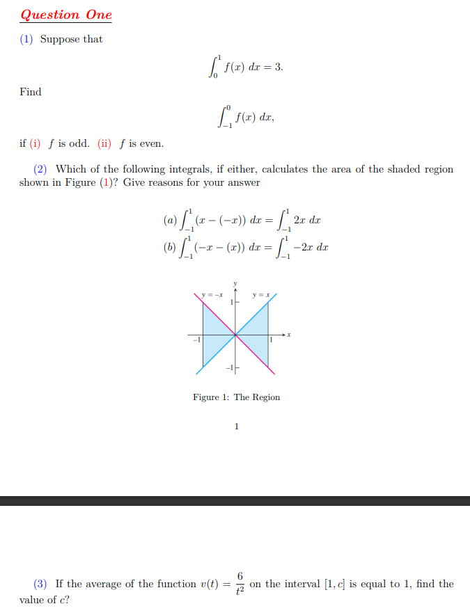 Solved Question One (1) Suppose that ∫01f(x)dx=3. Find | Chegg.com