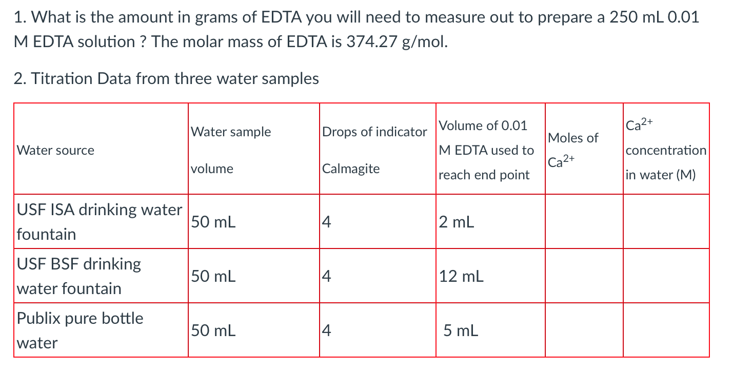 Solved 1. What is the amount in grams of EDTA you will need | Chegg.com