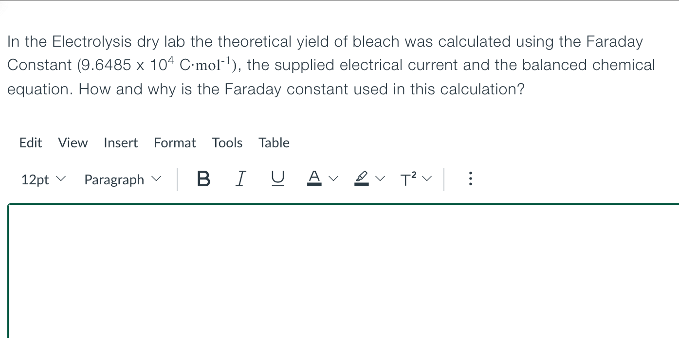 Solved In the Electrolysis dry lab the theoretical yield of | Chegg.com