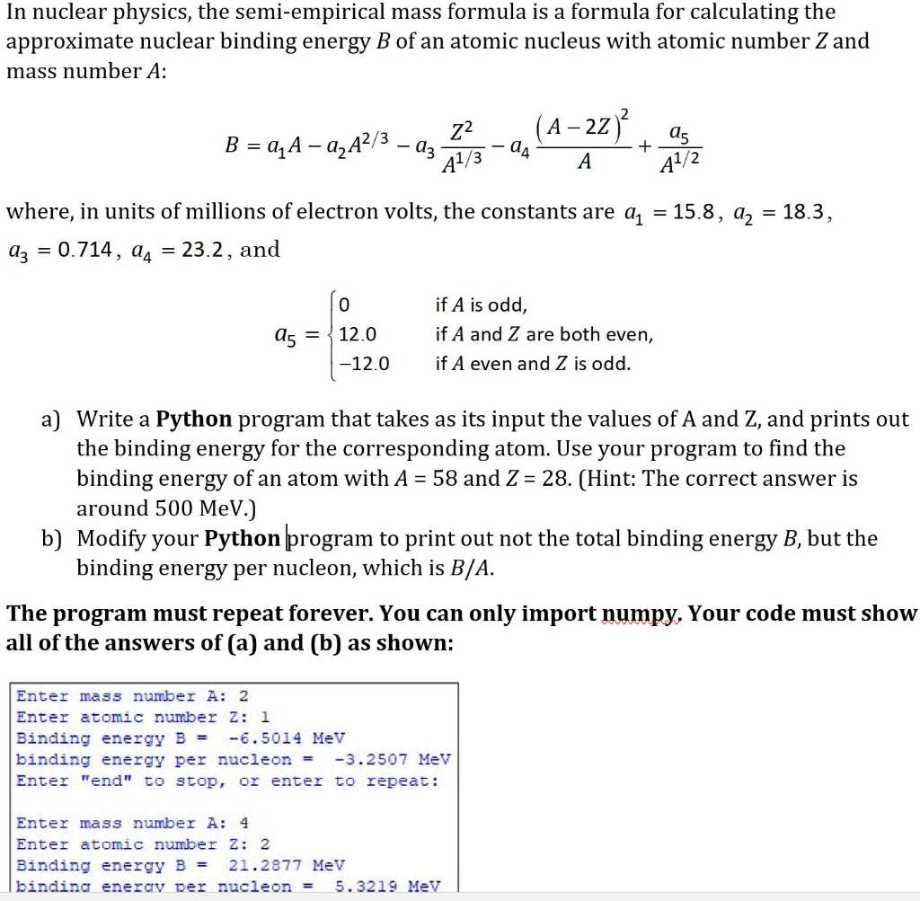 In nuclear physics, the semi-empirical mass formula | Chegg.com