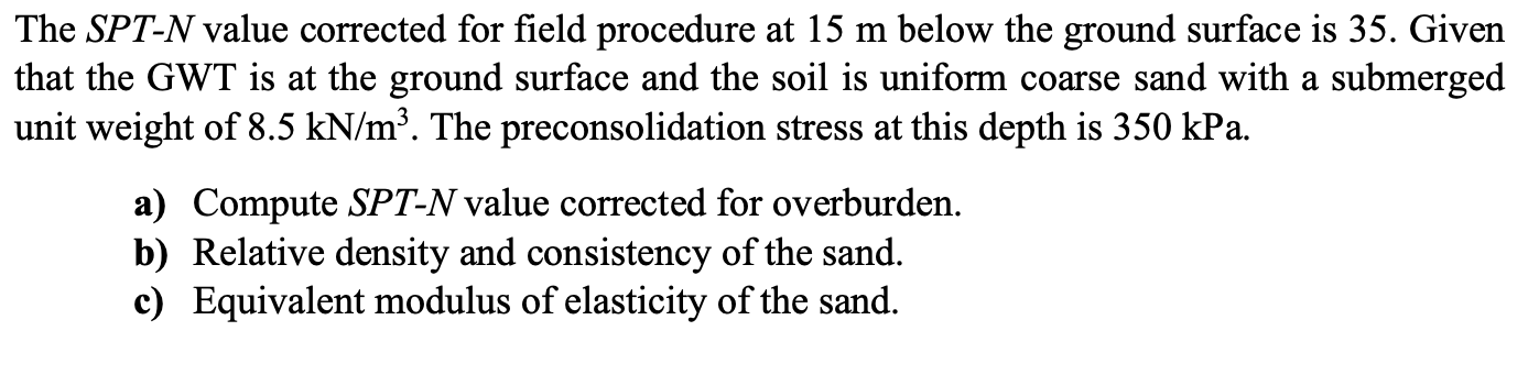 Solved The SPT−N value corrected for field procedure at 15 m | Chegg.com