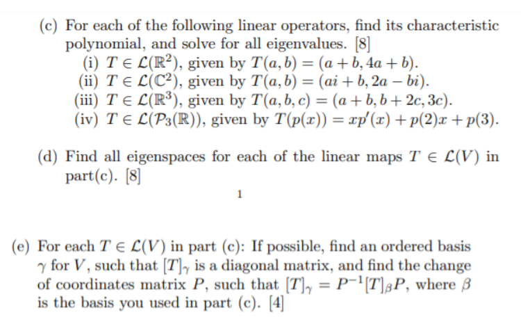 Solved (c) For each of the following linear operators, find | Chegg.com