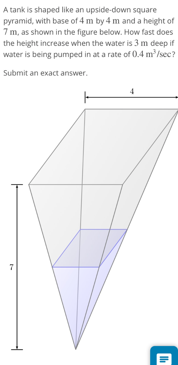 Solved A tank is shaped like an upside-down square pyramid, | Chegg.com