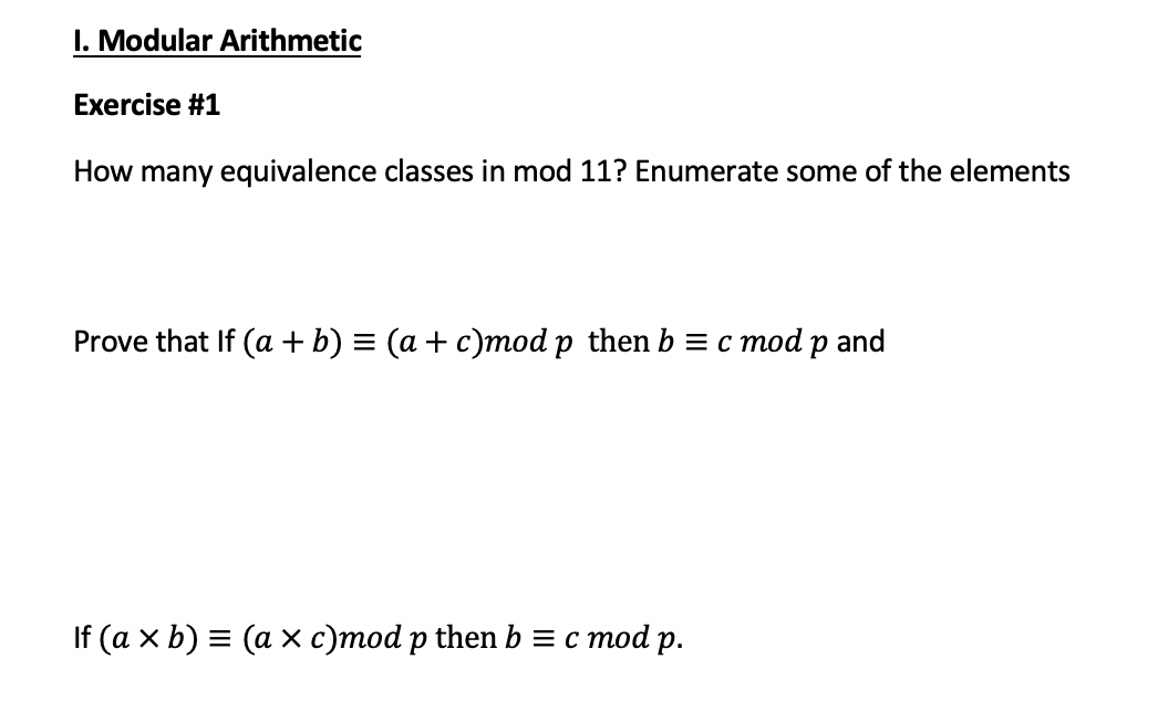 Solved I. Modular Arithmetic Exercise #1 How many | Chegg.com
