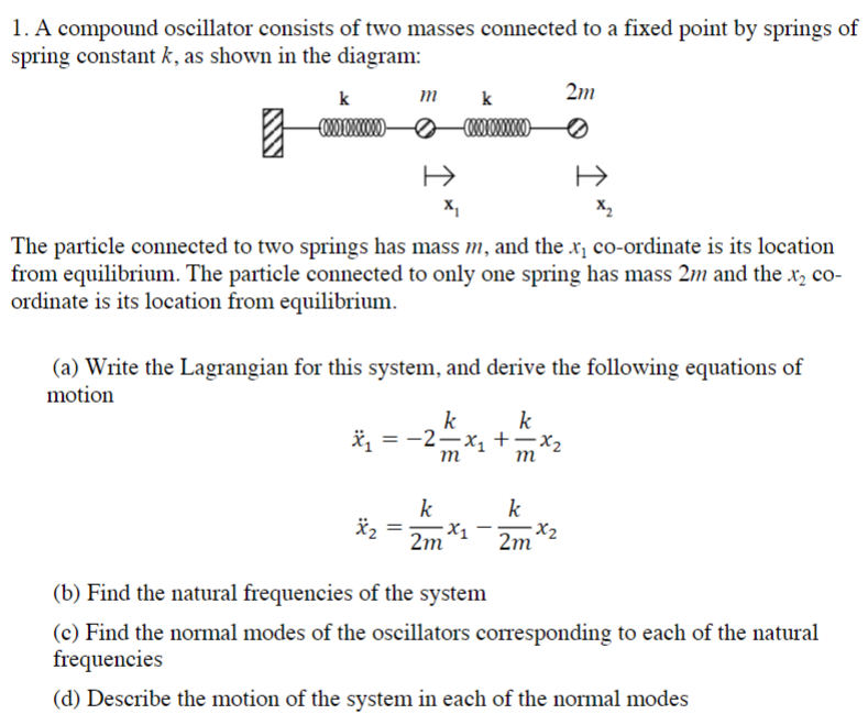 Solved 1. A compound oscillator consists of two masses | Chegg.com