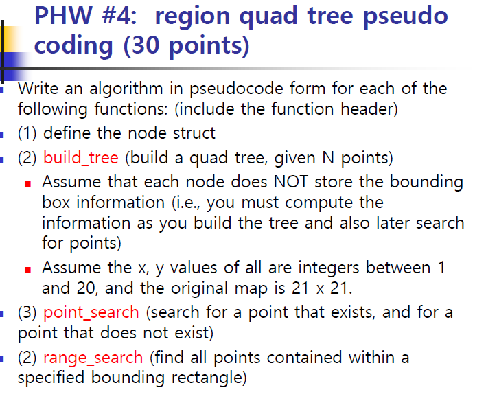 Solved PHW #4: region quad tree pseudo coding (30 points) | Chegg.com