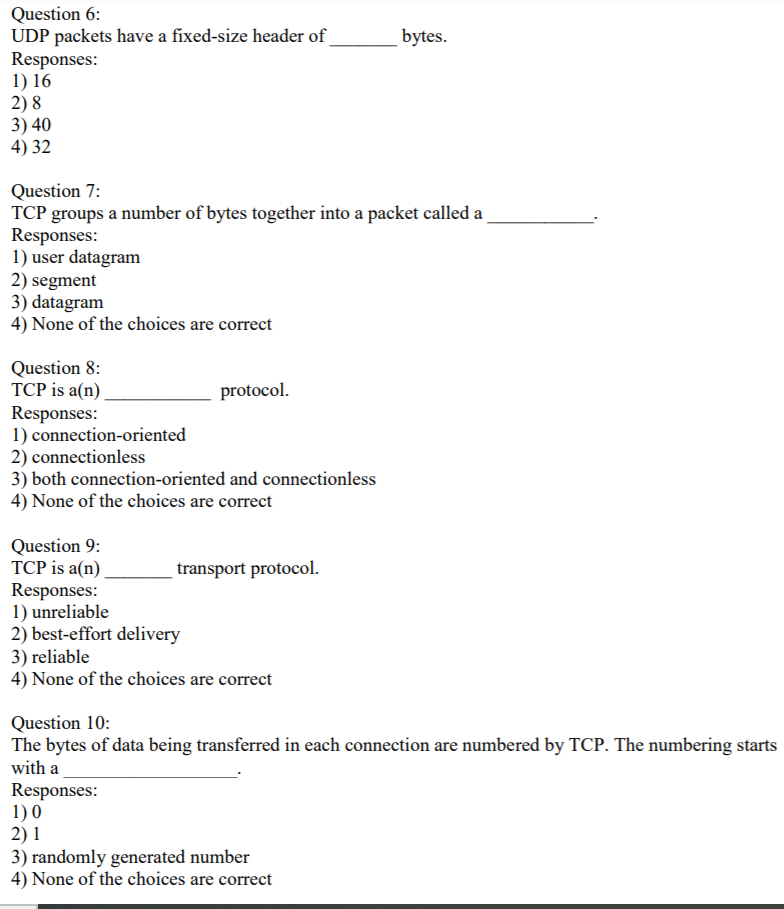 Solved bytes. Question 6: UDP packets have a fixed-size | Chegg.com