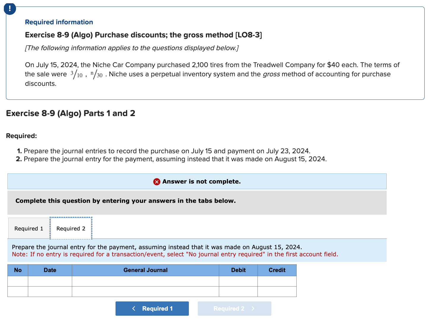 Solved Required information Exercise 8-9 (Algo) Purchase | Chegg.com