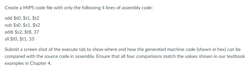Create a MIPS code file with only the following 4 | Chegg.com