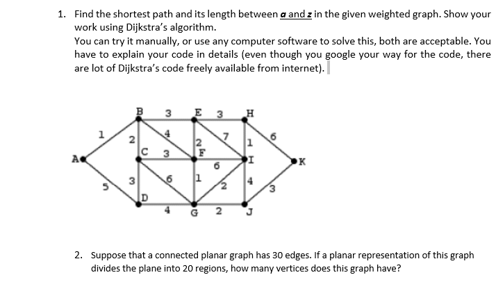 Solved Find the shortest path and its length between a and z | Chegg.com