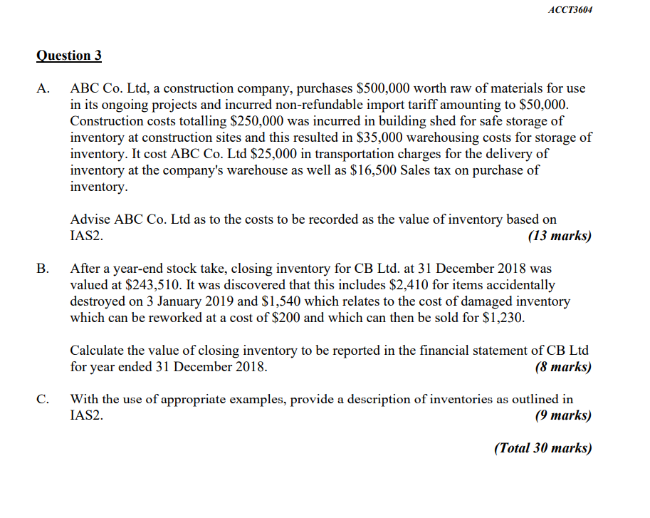 Solved Question 3A. ﻿ABC Co. ﻿Ltd, ﻿a construction company, | Chegg.com