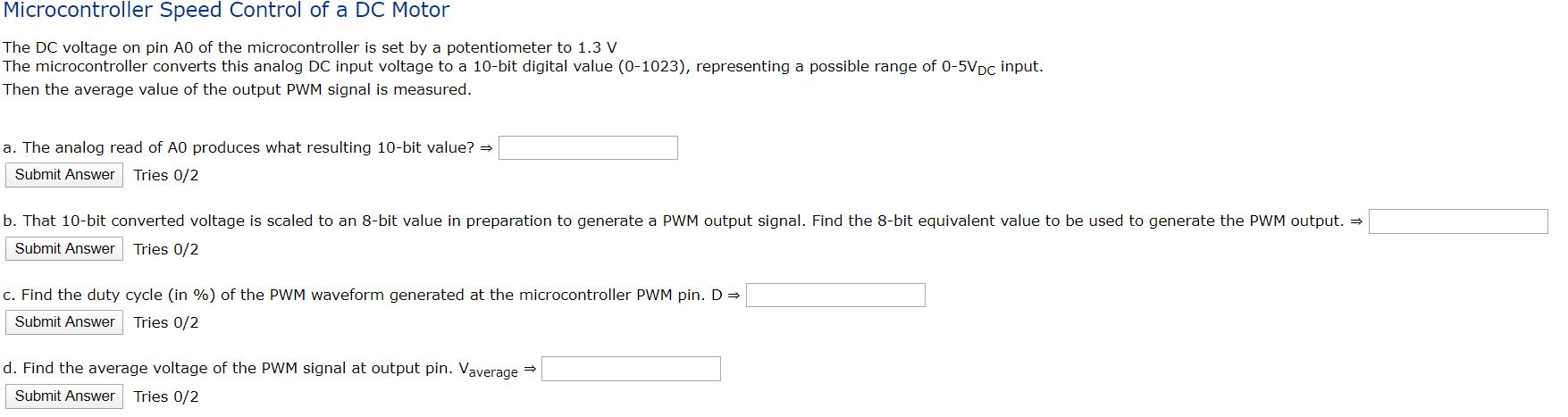 Solved Microcontroller Speed Control of a DC Motor The DC | Chegg.com