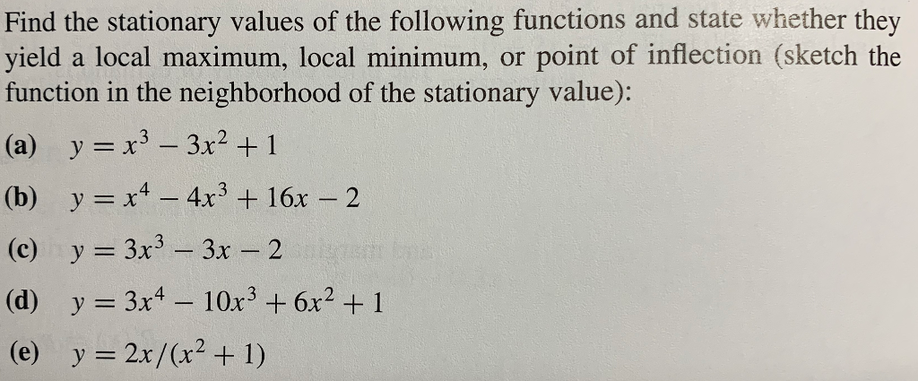 Solved Find The Stationary Values Of The Following Functions