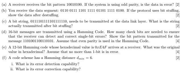 Solved (a) A receiver receives the bit pattern 10010100. If | Chegg.com