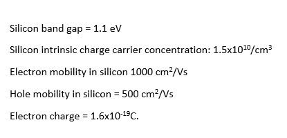 Solved Silicon band gap = 1.1 eV Silicon intrinsic charge | Chegg.com