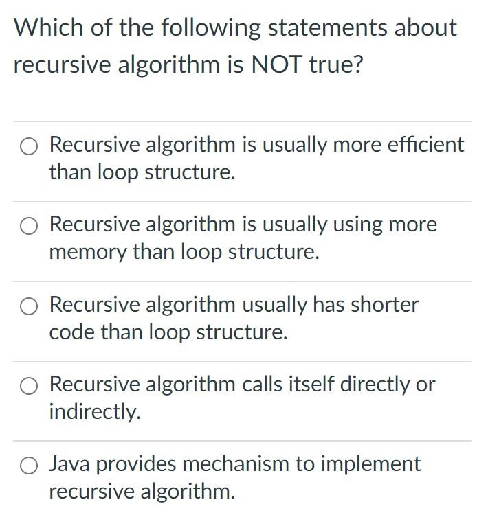 Solved Which of the following statements about recursive | Chegg.com