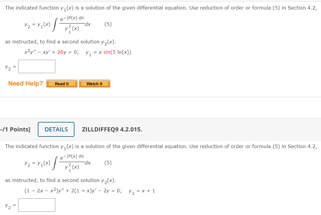 Solved The indicated function y1(x) is a solution of the | Chegg.com