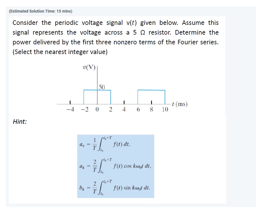 Solved Consider the periodic voltage signal v(t) given | Chegg.com