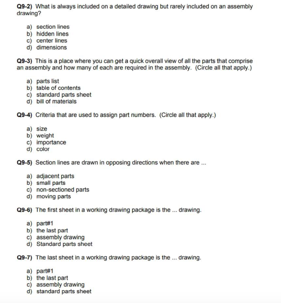Solved Engineering Drawing Assembly Drawing help me with | Chegg.com