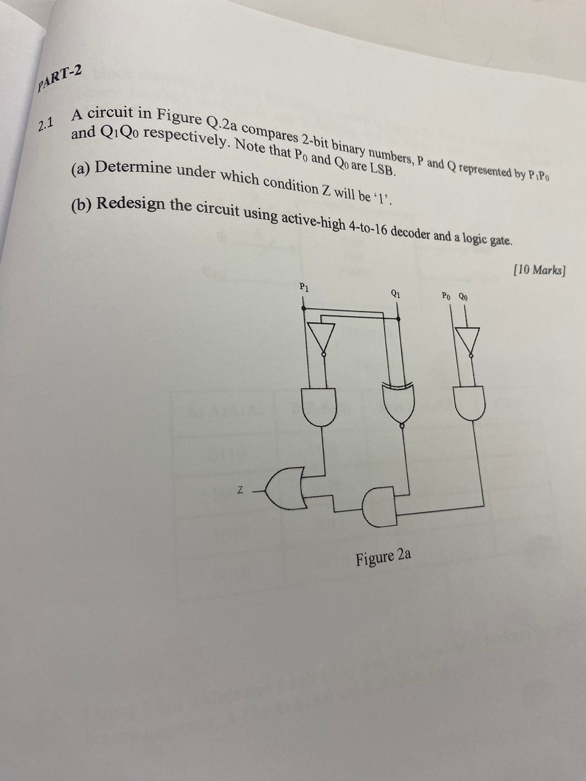 Solved 21 A Circuit In Figure Q2a Compares 2 Bit Binary 