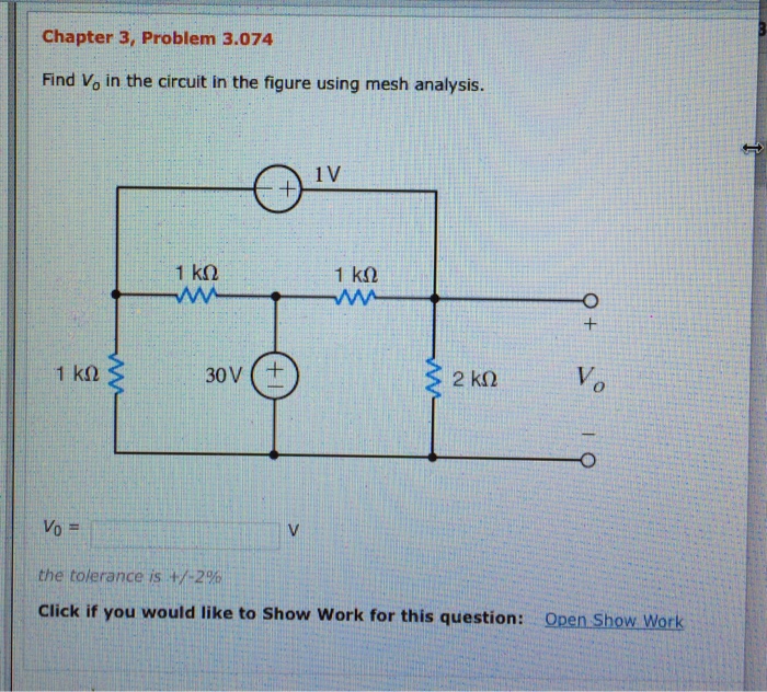Solved Find V_o in the circuit in the figure using mesh | Chegg.com