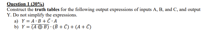 Solved Question 1(30%) Construct the truth tables for the | Chegg.com
